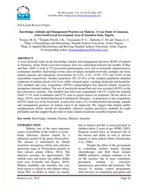Pdf Knowledge Attitude And Management Practices On Malaria A Case