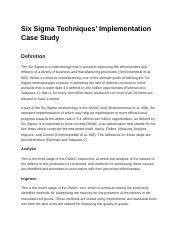 Six Sigma Techniques Implementation Case Study Docx Six Sigma Techniques Implementation Case