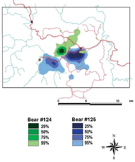 Adaptive Kernel Home Range For Bear 125 And Bear 124 In Ulu Segama