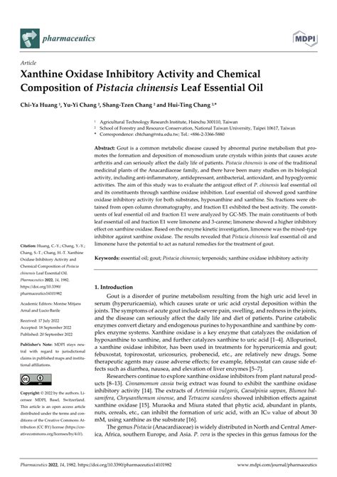 Pdf Xanthine Oxidase Inhibitory Activity And Chemical Composition Of