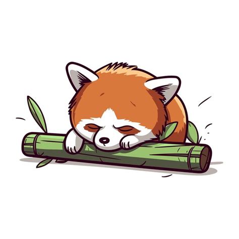 Lindo panda rojo de dibujos animados acostado en bambú ilustración