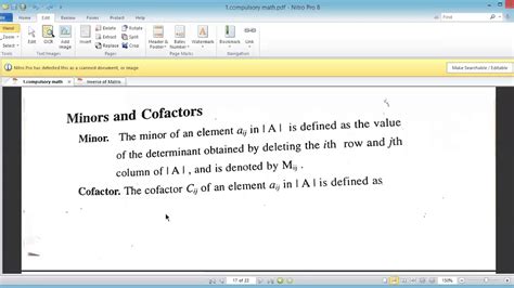 Determinant Minor Co Factor And Adjoint Of Matrix Youtube