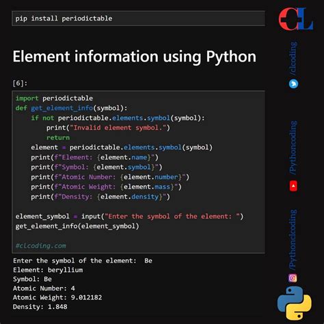 Element Information Using Python Python Programming Codes Python