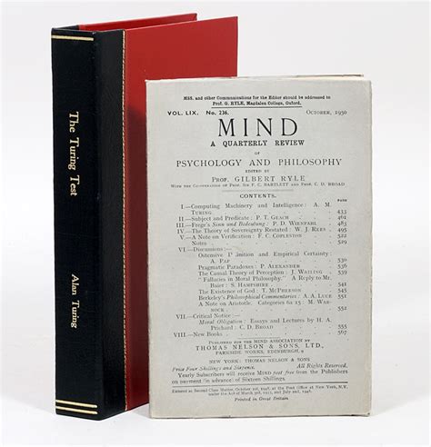 Computing Machinery And Intelligence In Mind Alan Turing First Edition