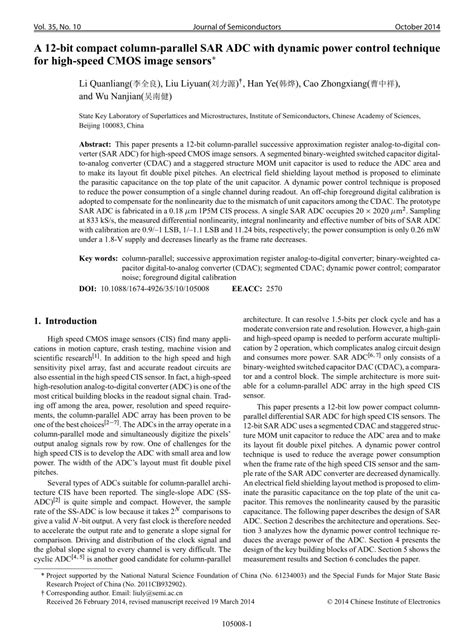 Pdf A 12 Bit Compact Column Parallel Sar Adc With Dynamic Power Control Technique For High