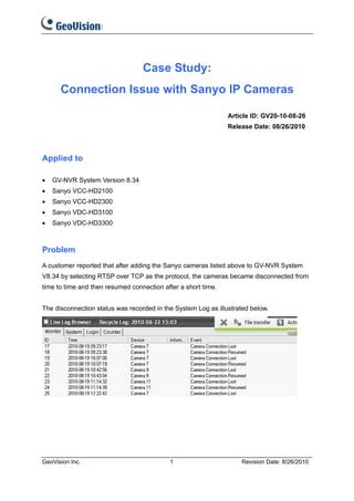 GeoVision CCTV Solutions GV NVR Sanyo Connection Issue PDF