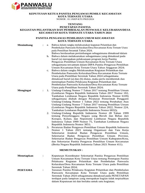 Sk Tentang Panitia Pelantikan Dan Pembekalan Pkd Pdf