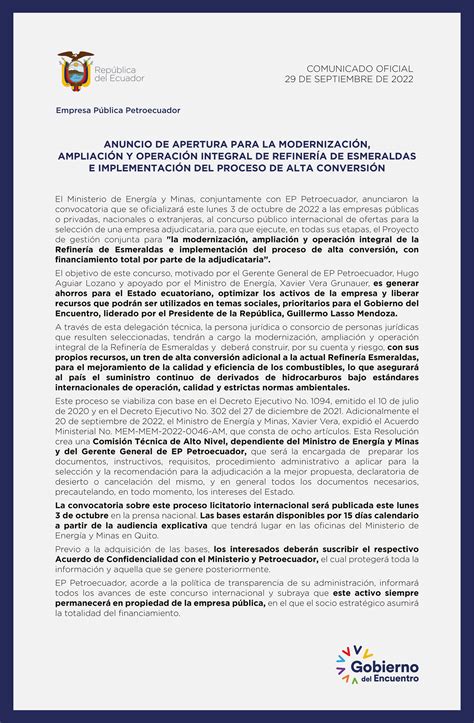 Comunicado Oficial EP PETROECUADOR