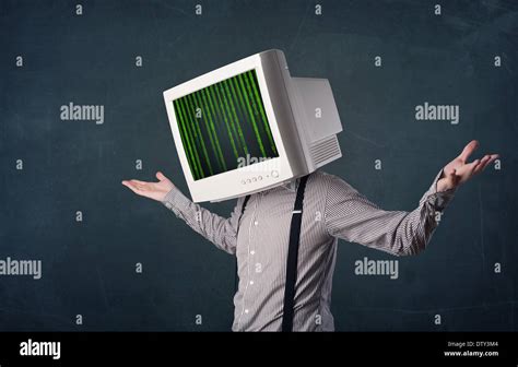 Cyber Human With A Monitor Screen And Computer Code On The Display