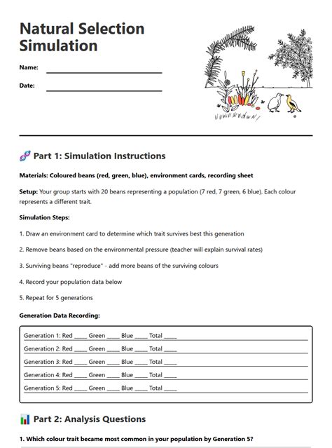 Natural Selection Simulation — Free Printable Worksheet For Science