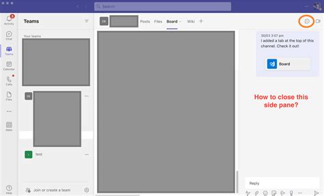 how to hide right chat sidebar in ms teams when on teams section