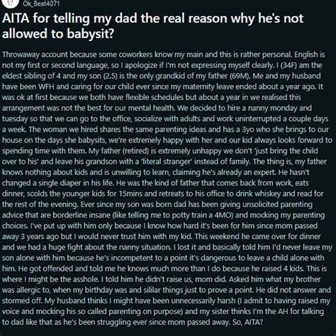 Not Oop Aita For Telling My Dad The Real Reason Why Hes Not Allowed To