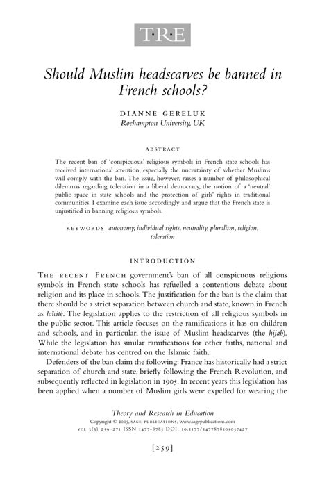 Pdf Should Muslim Headscarves Be Banned In French Schools