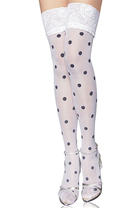Atomic White Polka Dot Thigh High Stockings Thigh High Stockings Thigh Highs Stockings