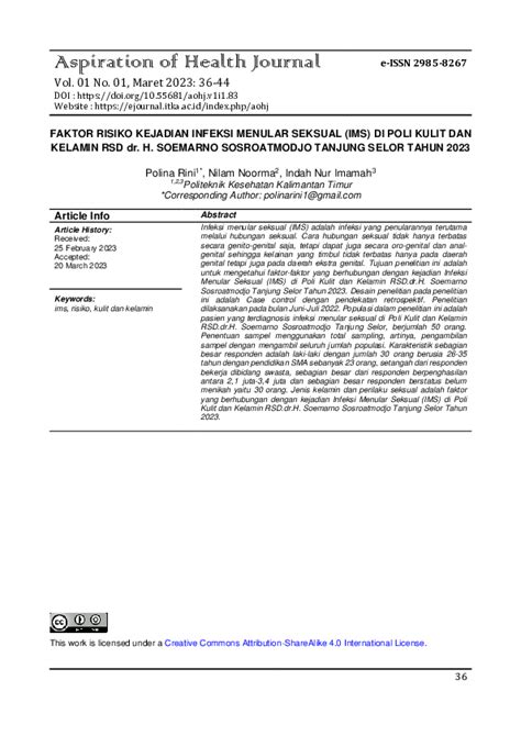 Pdf Faktor Risiko Kejadian Infeksi Menular Seksual Ims Di Poli Kulit Dan Kelamin Rsd Dr H