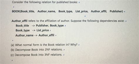 Solved Consider The Following Relation For Published Books Chegg