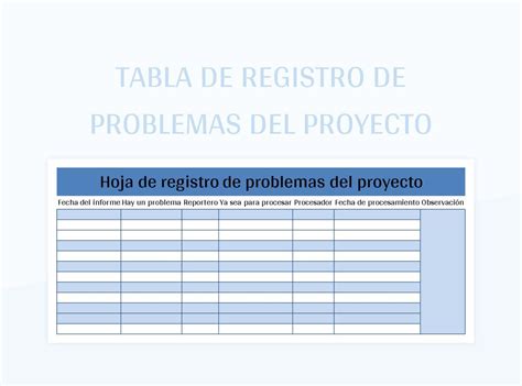 Plantilla De Excel Tabla De Registro De Problemas Del Proyecto Y Hoja