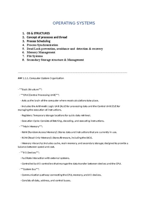 Operating Systems Overview Notes Operating Systems Os Structures