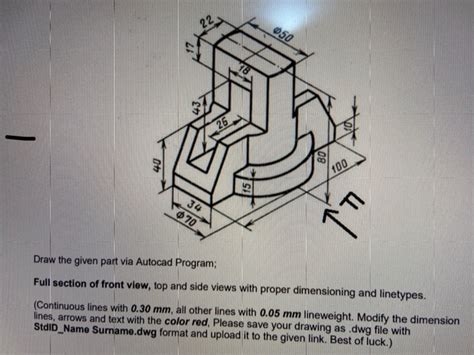 Solved Draw The Given Part Via Autocad Program Full Section Chegg