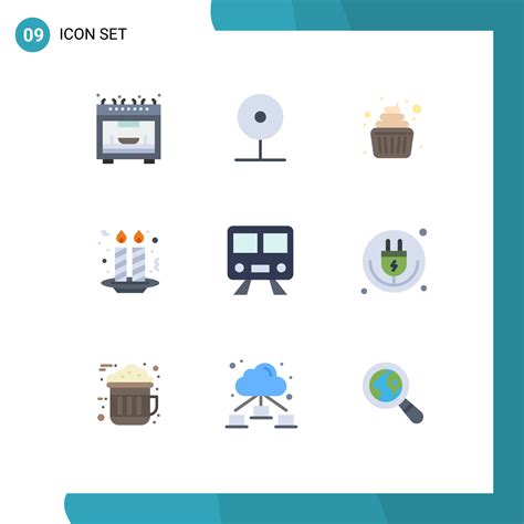 9 Thematic Vector Flat Colors And Editable Symbols Of Railway Night