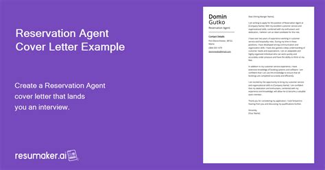 Reservation Agent Cover Letter Examples Template And 20 Tips