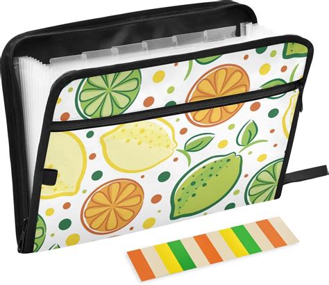 Expanding File Folder Fruits Colorful Lemon 13 Pocket Accordion File Folders With