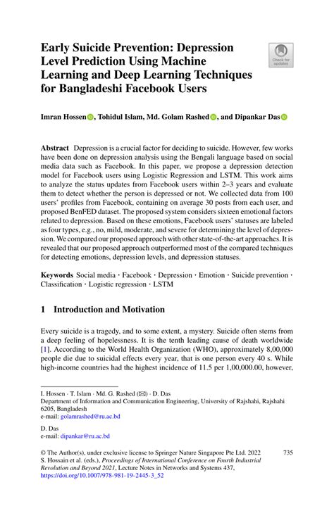 Pdf Early Suicide Prevention Depression Level Prediction Using Machine Learning And Deep