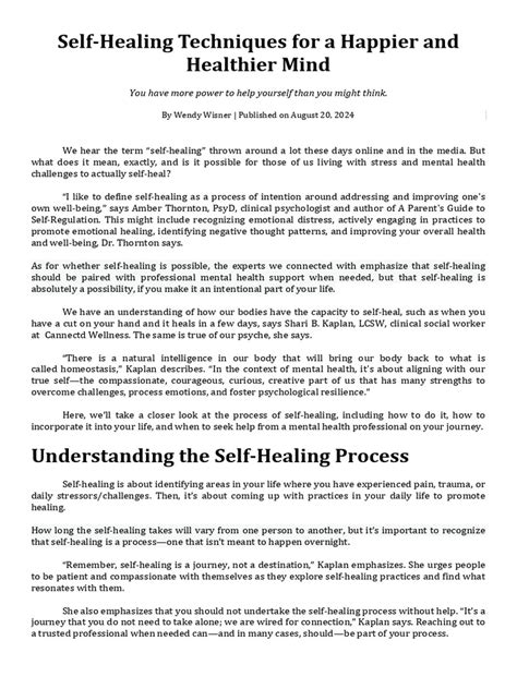 Self Healing Techniques For A Happier And Healthier Mind Pdf