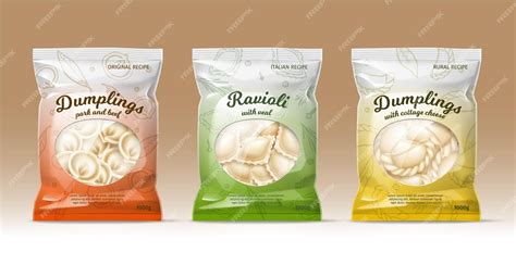Premium Vector Dumplings Packaging Design Realistic Plastic Bags With