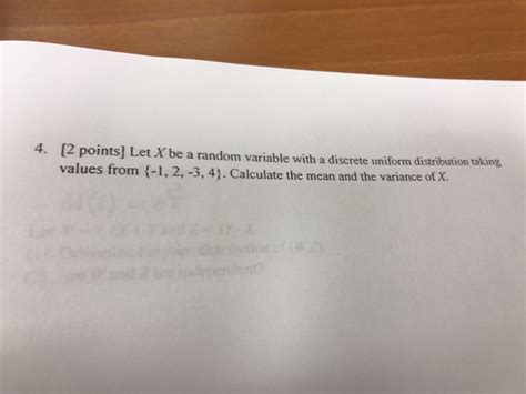 Solved Let X Be A Random Variable With A Discrete Uniform