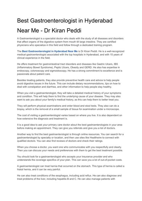 Ppt Best Gastroenterologist In Hyderabad Near Me Dr Kiran Peddi
