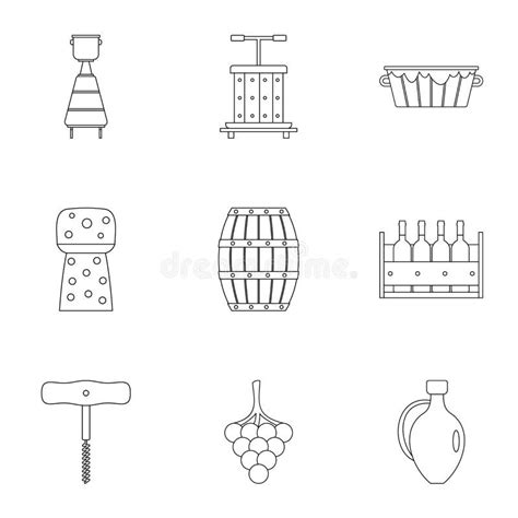 Grupo Do ícone Do Restaurante Do Vinho Estilo Do Esboço Ilustração do Vetor Ilustração de