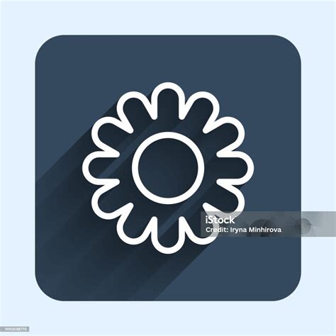 흰색 선 꽃 아이콘은 긴 그림자 배경으로 분리되어 있습니다 달콤한 자연 식품 파란색 사각형 버튼입니다 벡터 0명에 대한 스톡