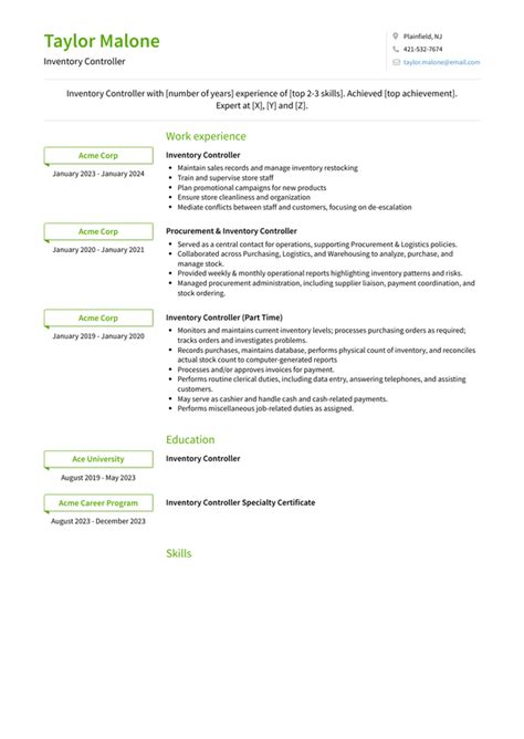 Inventory Controller Resume Examples And Templates
