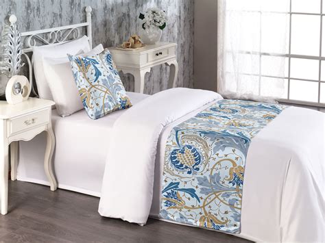 Ambesonne Floral Design Bed Runner Set Boho Atmosphere Motif Purpleblue