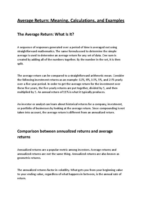 Average Return Help You Average Return Meaning Calculations And Examples The Average