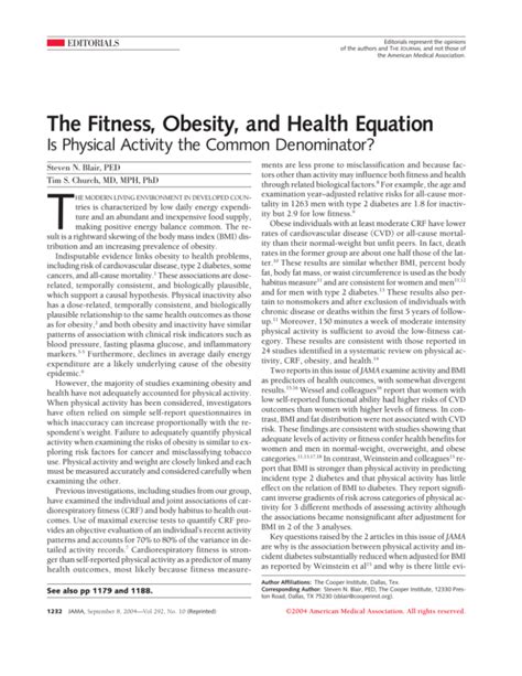 The Fitness Obesity And Health Equation