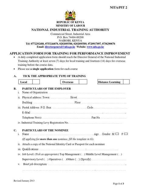 Nita Pti 2 Training Application Form Pdf