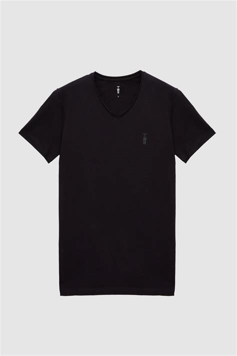 Twn Slim Fit Siyah Düz Örgü Pamuklu Logo Baskılı T Shirt