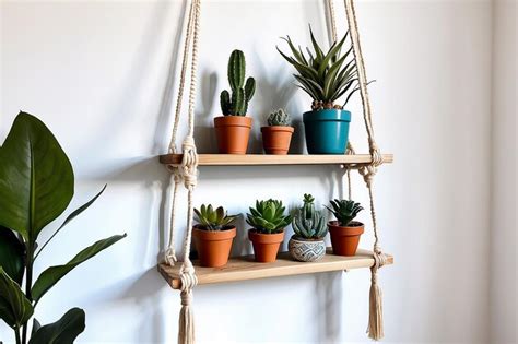 DIY Macrame Hanging Shelf With Bohemian Elegance Premium AI Generated Image