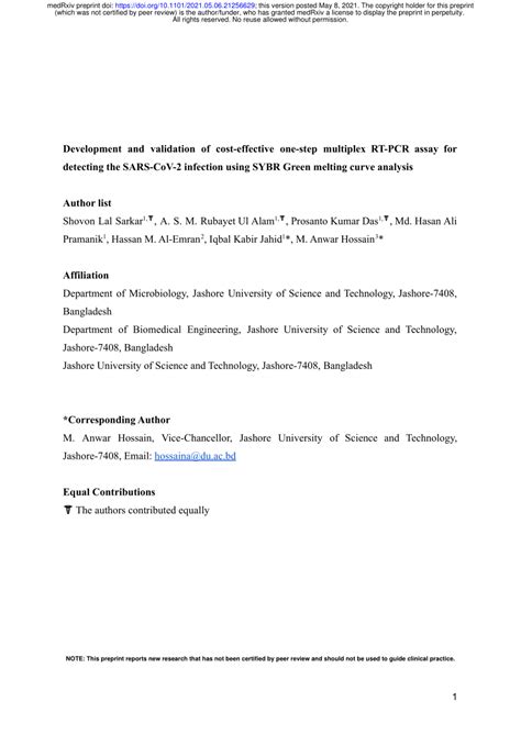 Pdf Development And Validation Of Cost Effective One Step Multiplex Rt Pcr Assay For Detecting