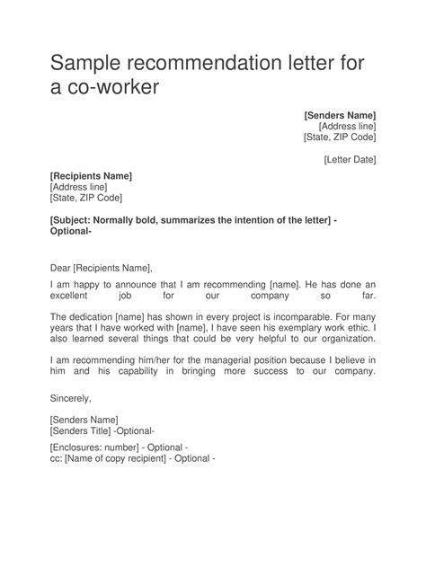 35 Free Printable Letter Of Recommendation For Co Worker Templates