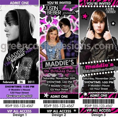 Justin Bieber Invitation Birthday Party By Greencastledesigns 1499