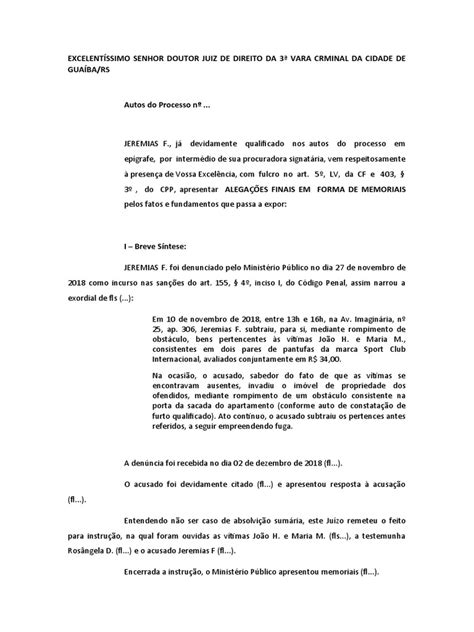 Memoriais Pdf Procedimento Criminal Direito Penal
