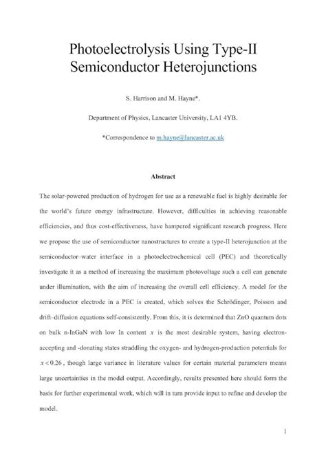 Pdf Photoelectrolysis Using Type Ii Semiconductor Heterojunctions