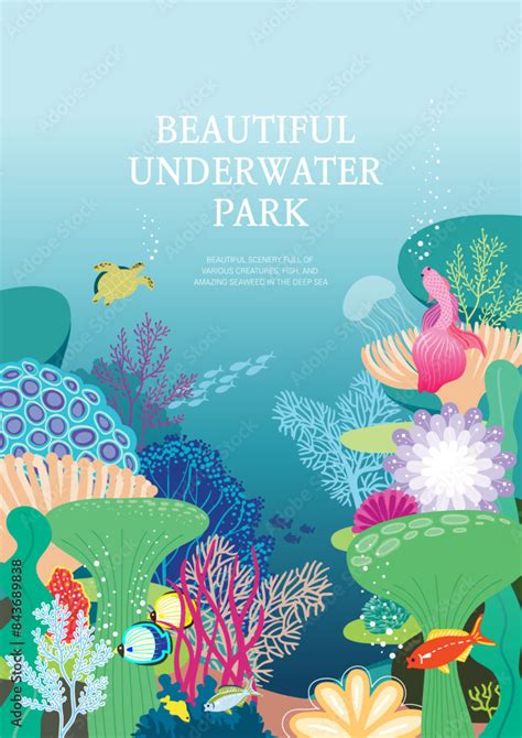 아름다운 산호초와 다양한 물고기들이 헤엄치는 깊은 바닷속 풍경 Vector De Stock Adobe Stock