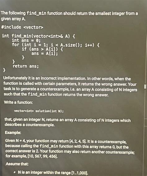 The Following Find Min Function Should Return The Chegg