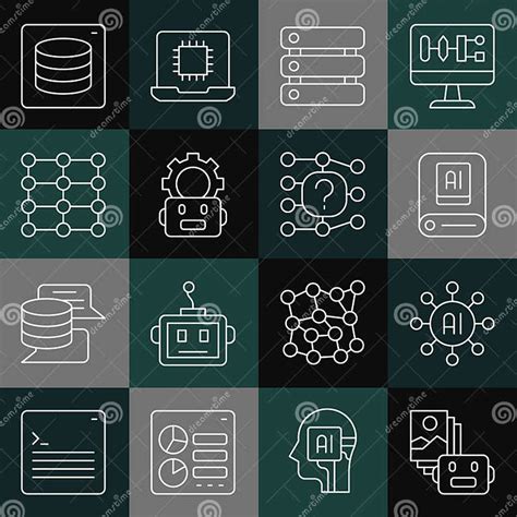 Set Line Artificial Intelligence Robot Neural Network Ai Server