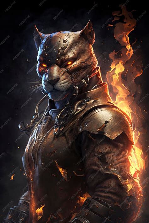 Premium Photo Fiery And Smoking Cougar Character Rpg Game With Dark Background Creative Ai