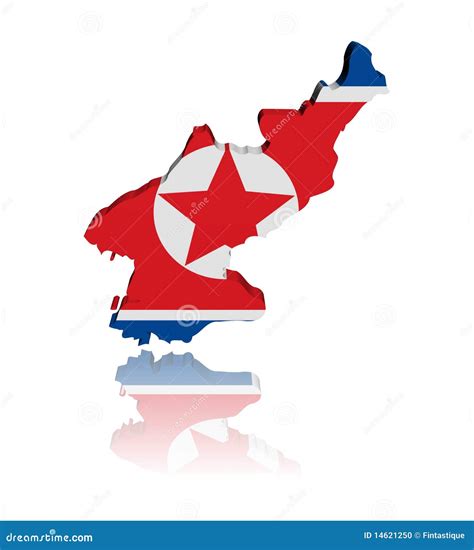Bandeira Do Mapa De Coreia Norte Com Reflexão Ilustração Stock